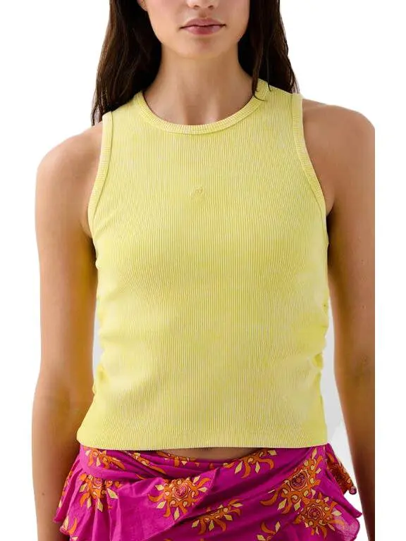 SCALPERS Ribbed Tank Top With Gathered Side Detail - Yellow