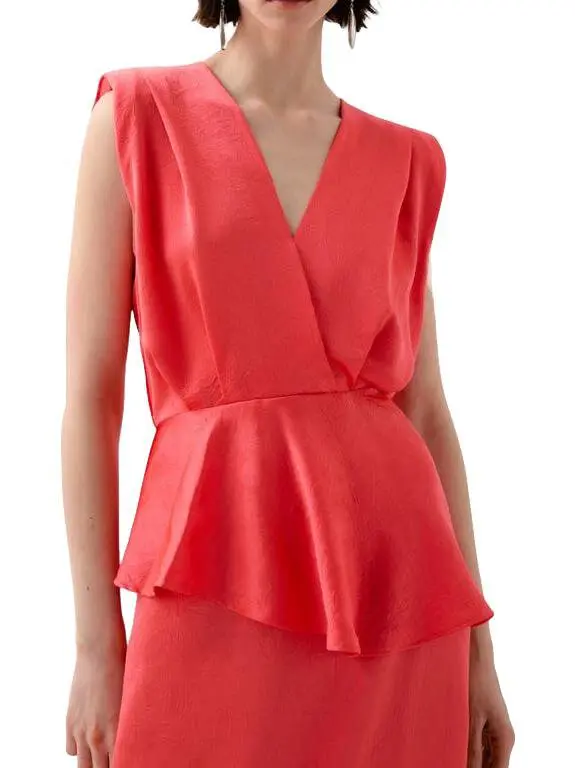 SCALPERS V-neck Textured Crinkle Top - Coral