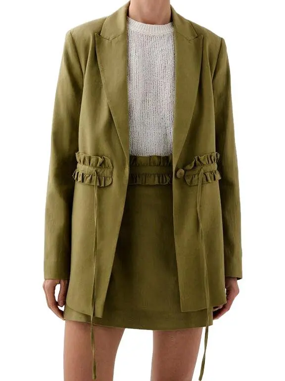 SCALPERS Ruffle Prep Blazer - Khaki
