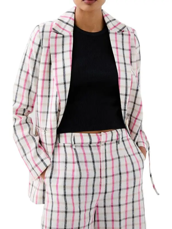 SCALPERS Linen-blend Blazer With Vichy Print - Black-pink