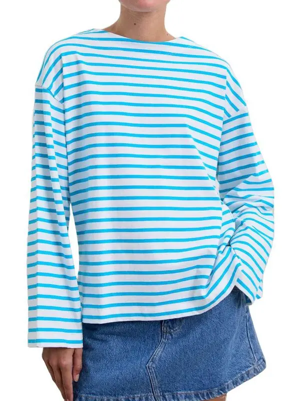 SCALPERS Striped Long Sleeve T-shirt - Turquoisestripes