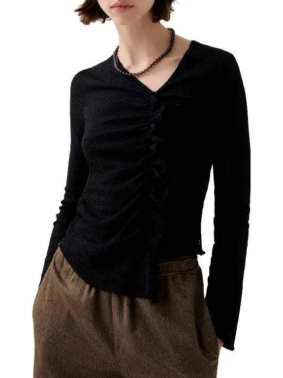 SCALPERS Textured Long Sleeve Top - Black