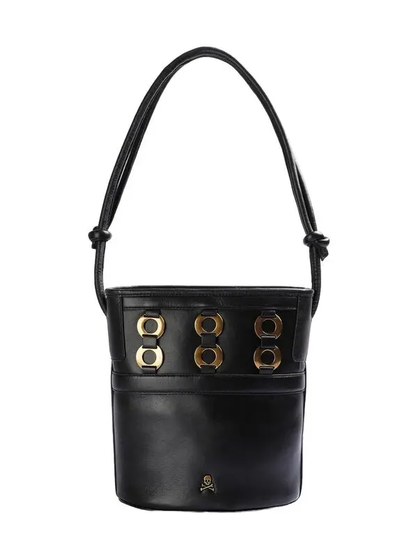 SCALPERS Studded Leather Bucket Bag - Black