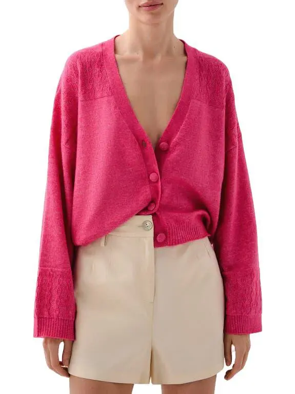 SCALPERS Button-front V-neck Cardigan - Raspberry