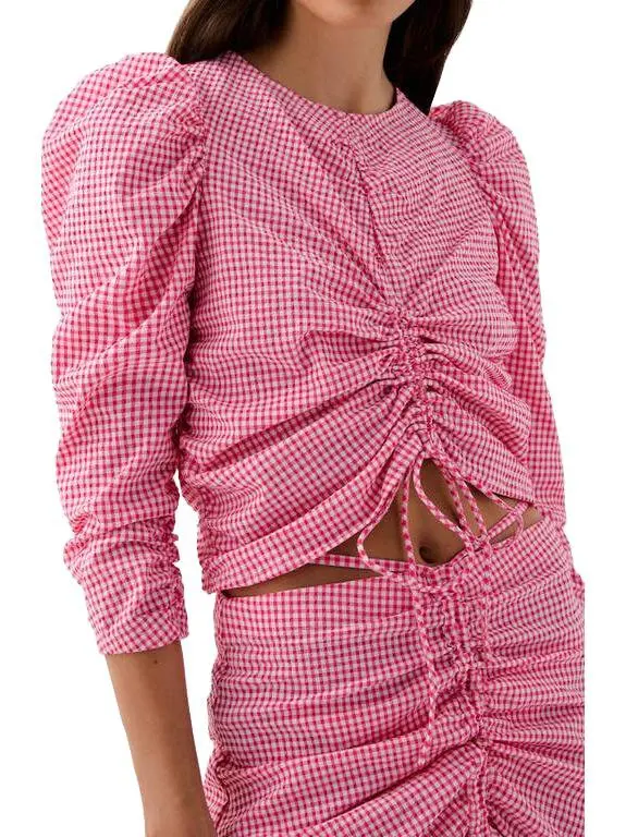 SCALPERS Vichy Front Gather Shirt - Pinkcheck