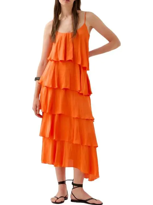 SCALPERS Ruffled Asymmetrical Hem Slip Dress - Orange