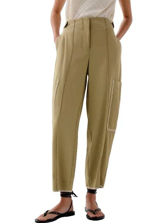 SCALPERS Safari Stitching Straight Leg Trousers - Khaki