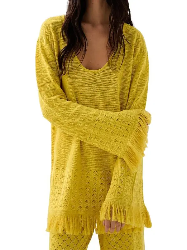 SCALPERS Pointelle Knit Jumper - Yellow