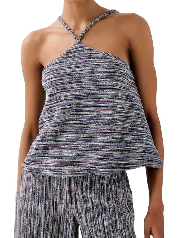 SCALPERS Knitty Rustic Halterneck Top - Ecru-blue