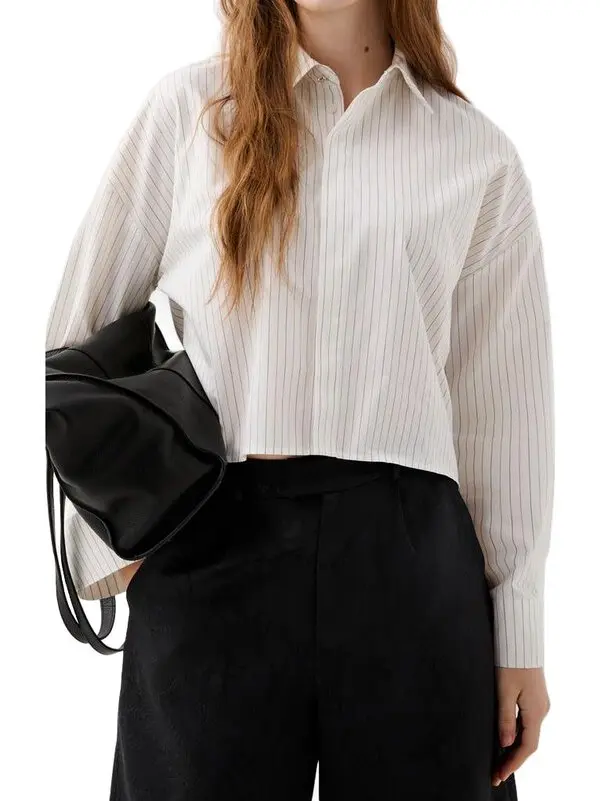SCALPERS Striped Cropped Shirt - Whitestripes