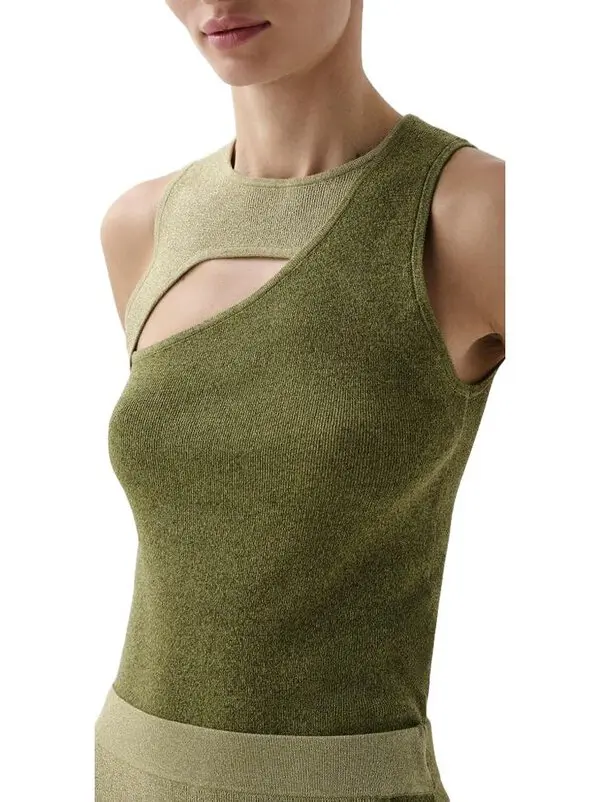 SCALPERS Lurex Duo Knit Top - Khaki