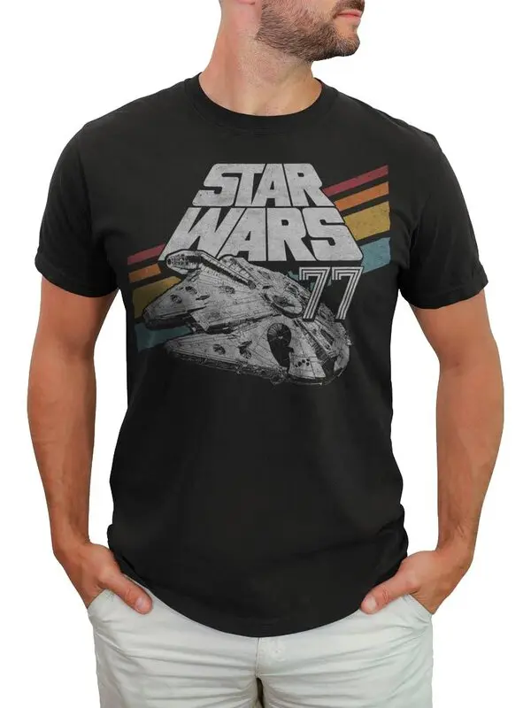 STAR WARS Retro 77 Millennium Falcon Stripes Graphic T-shirt - Black