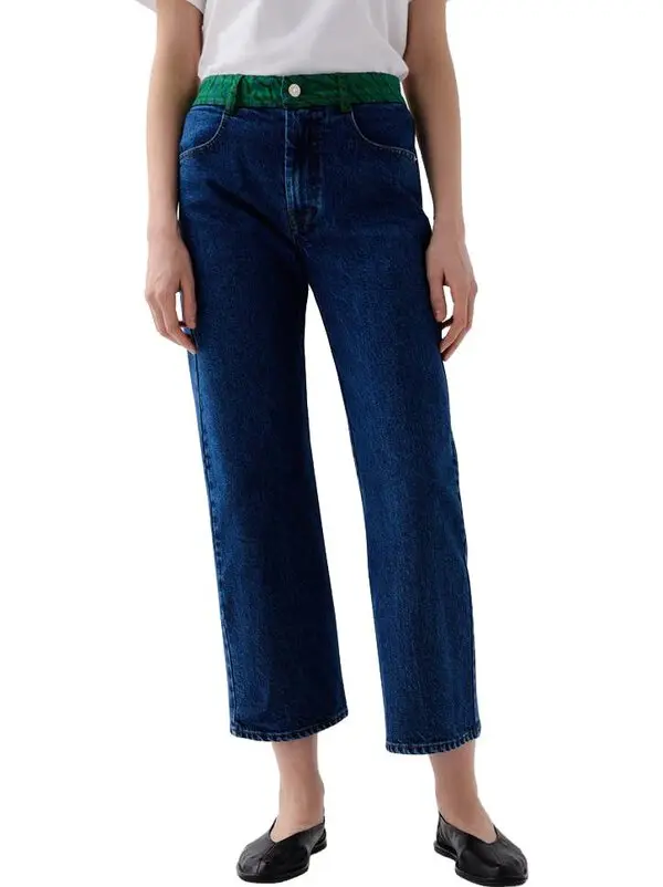 SCALPERS High-waisted Relaxed Fit Denim Pants With Animal Print Detail - Indigo