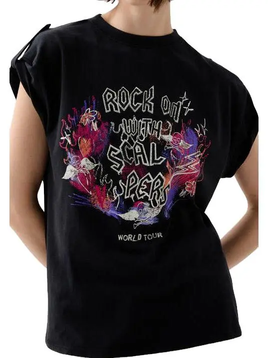 SCALPERS Rock On Cotton T-shirt - Darkgrey