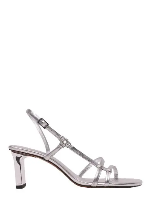 Maje Metallic Strappy Heeled Sandals - Silver