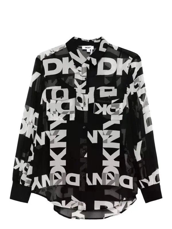 Dkny Logo-print Button-down Shirt - Black