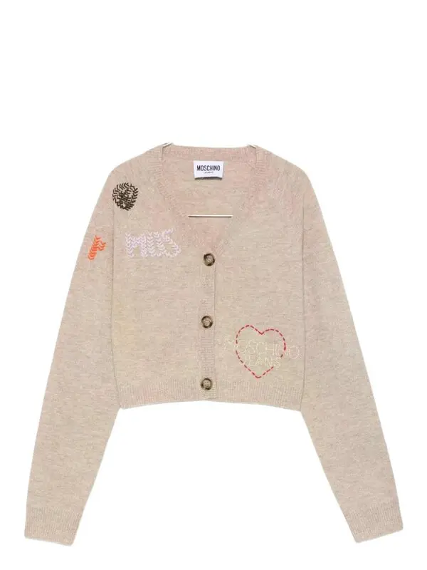 Moschino Embroidered-logo Cardigan - Neutrals