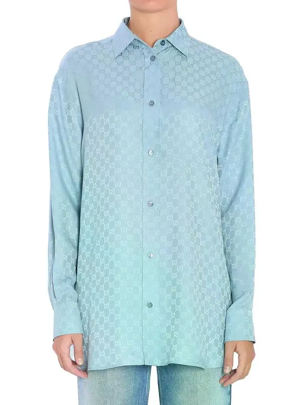 Gucci Gg Monogram Silk Shirt - Blue