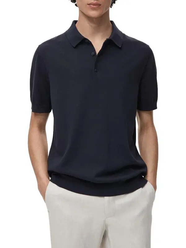 Mango Solid Cotton Polo Sweater - Night Blue