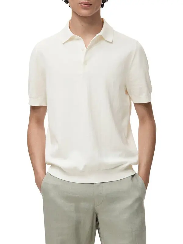 Mango Solid Cotton Polo Sweater - Off White