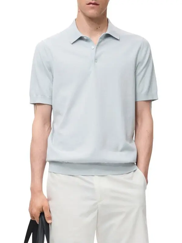 Mango Solid Cotton Polo Sweater - Sky Blue