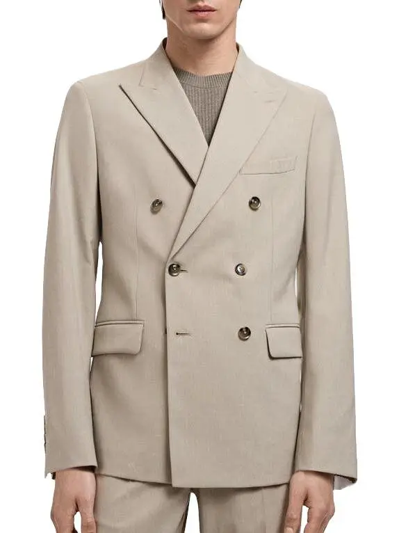 Mango Slim Fit Double Breasted Blazer - Beige