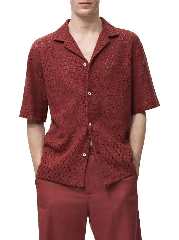 Mango Open Stitch Knit Shirt - Cherry