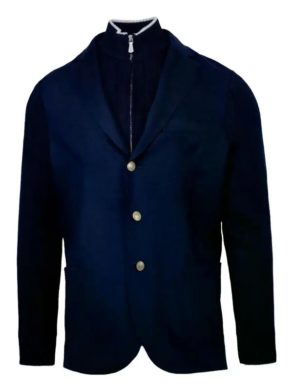 Eleventy Knitted-sleeves Wool Blazer - Blue