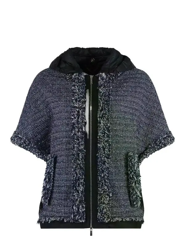 MOORER Bouclé Tweed Hooded Jacket - Blue