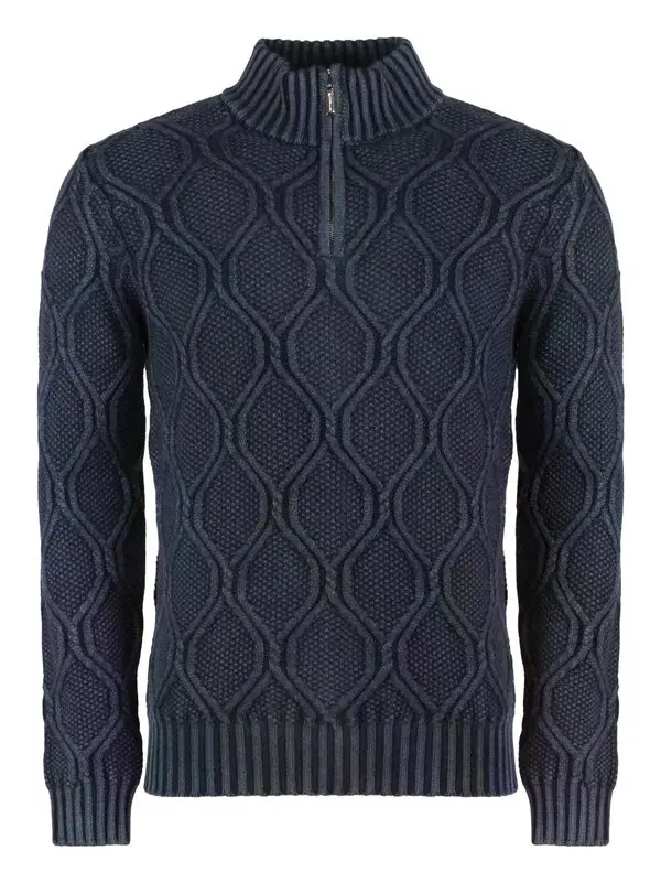 MOORER Cable-knit Half-zip Pullover - Blue