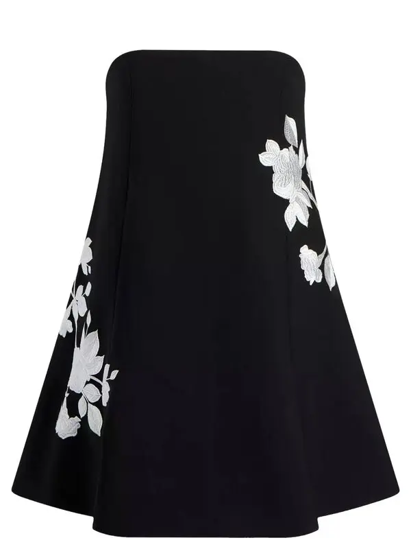 Cinq À Sept Irla Floral-embroidered Strapless Dress - Black/ivory
