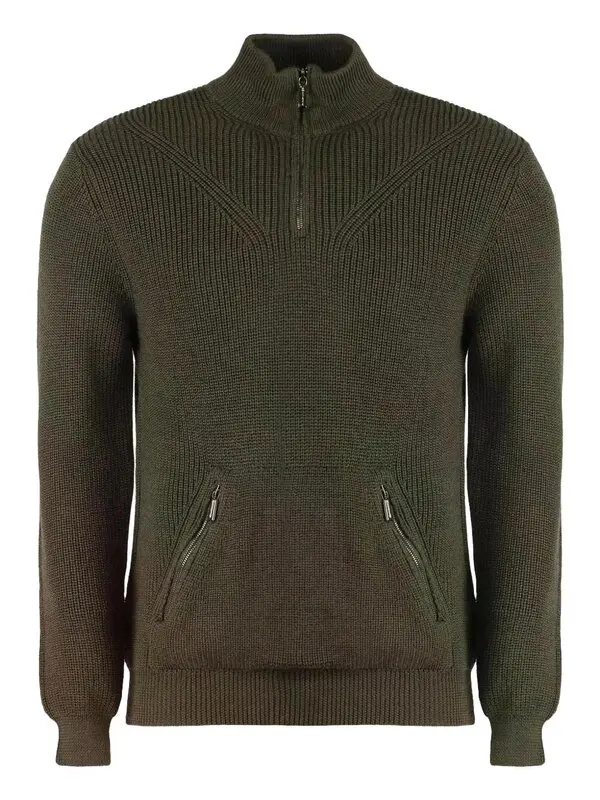 MOORER Ribbed-knit Half-zip Pullover - Green