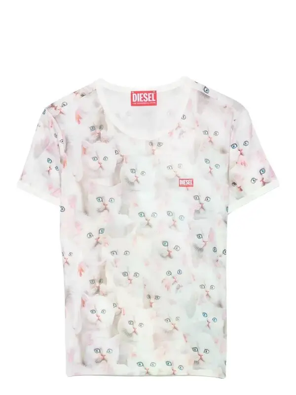 DIESEL All-over Cat-print Short-sleeved T-shirt - White