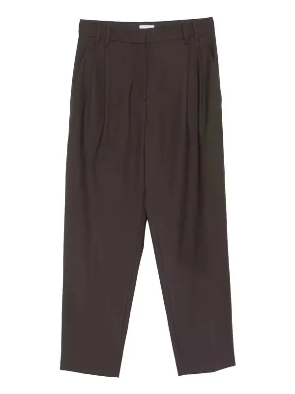 Brunello Cucinelli Pleated Wool Straight Trousers - Brown