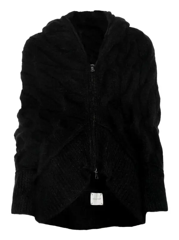 YEHUAFAN Cable-knit Hooded Cardigan - Black