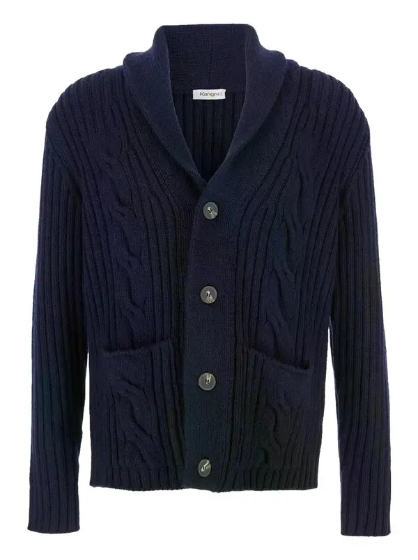 KANGRA Cable-knit Shawl-collar Cardigan - Blue