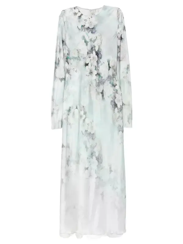 Alberta Ferretti Floral-print Long-sleeved Dress - Blue