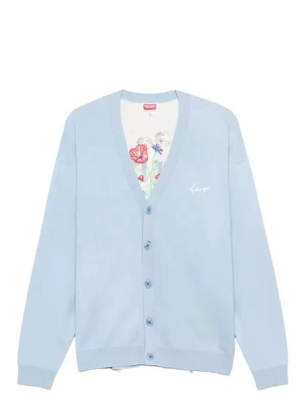 Kenzo Embroidered Cotton-blend Cardigan - Blue