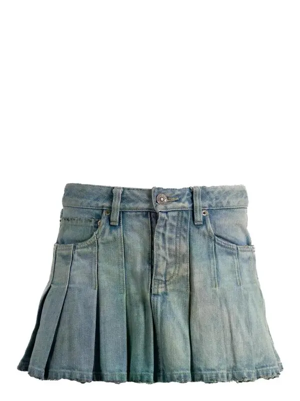 Balenciaga Pleated Denim Mini Skirt - Blue
