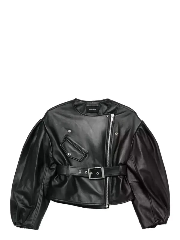 Simone Rocha Belted Puff-sleeve Leather Jacket - Black