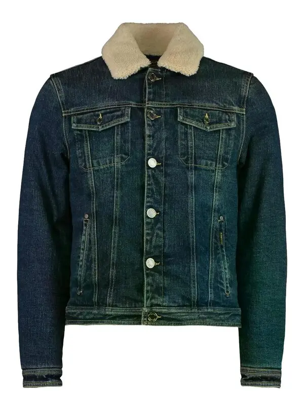 MOORER Sheepskin-trimmed Denim Jacket - Blue