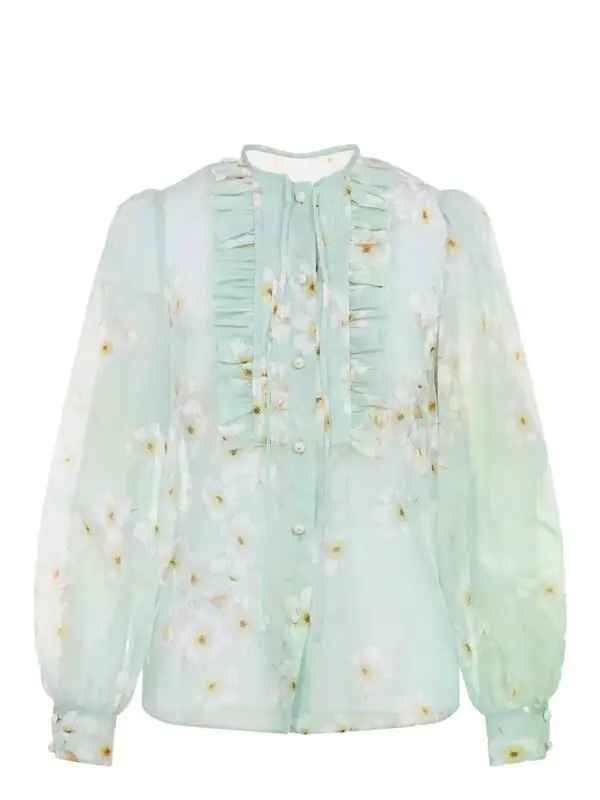 Valentino Garavani Floral-print Ruffled Shirt - Green