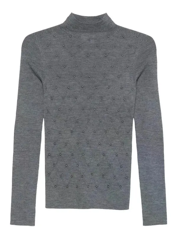 Liu Jo Embellished Mock-neck Wool Top - Grey
