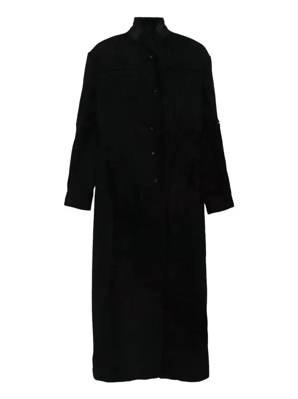 YEHUAFAN Textured Wool Blend Coat - Black