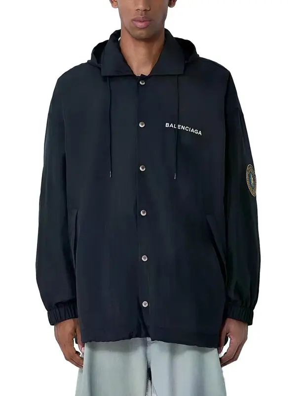 Balenciaga Hooded Logo-embroidered Jacket - Black
