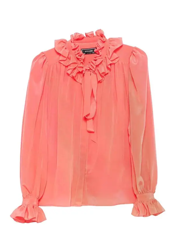 STYLAND Ruffled-cuff Silk Top - Pink