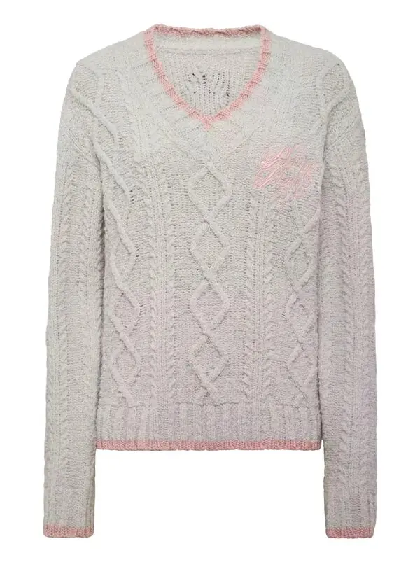 Philipp Plein Cable-knit V-neck Sweater - Grey