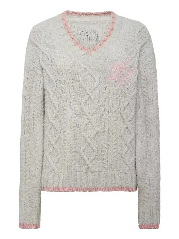 Philipp Plein Cable-knit V-neck Sweater - Grey