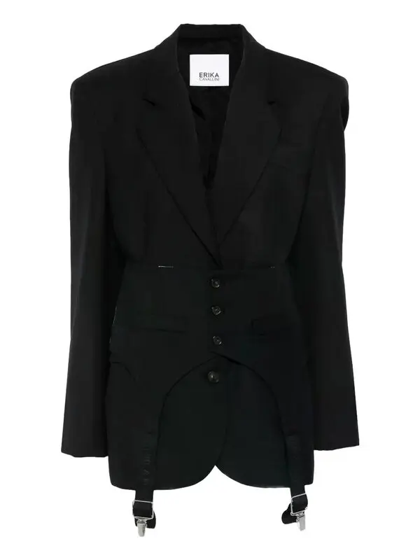 Erika Cavallini Layered Virgin Wool Blazer - Black