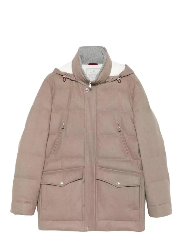 Brunello Cucinelli Wool Hooded Quilted Jacket - Neutrals